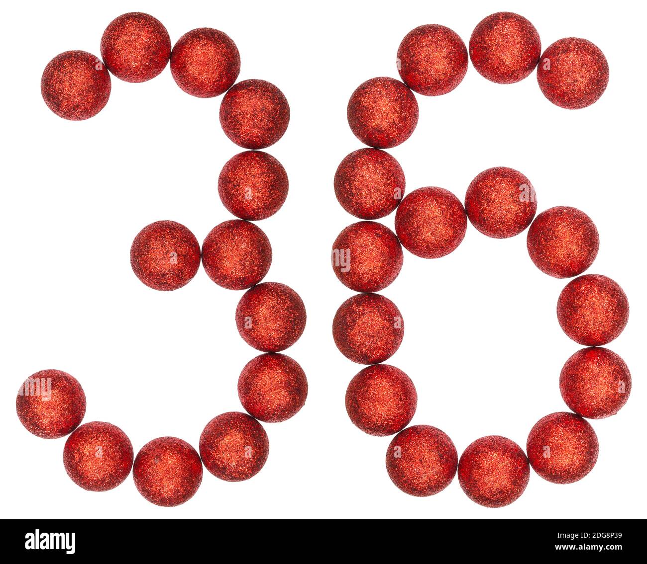 Numeral 36, thirty six, from decorative balls, isolated on white ...