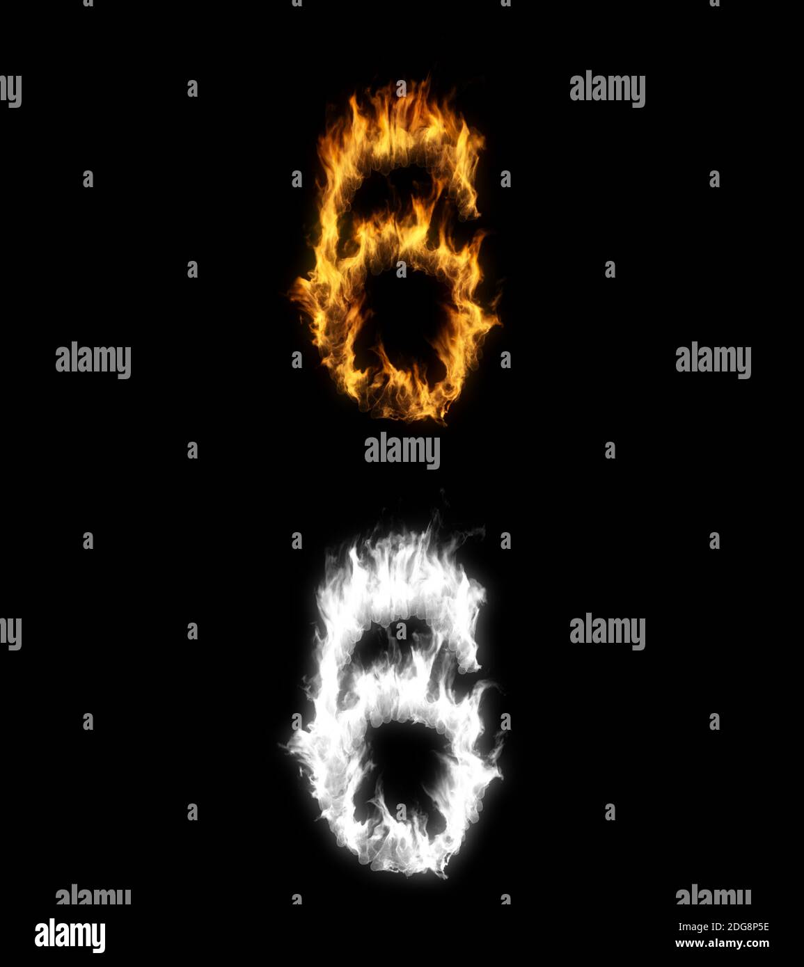 3D illustration of the number six on fire with alpha layer Stock Photo ...