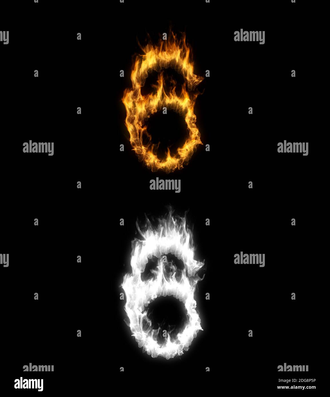 3D illustration of the number six on fire with alpha layer Stock Photo ...