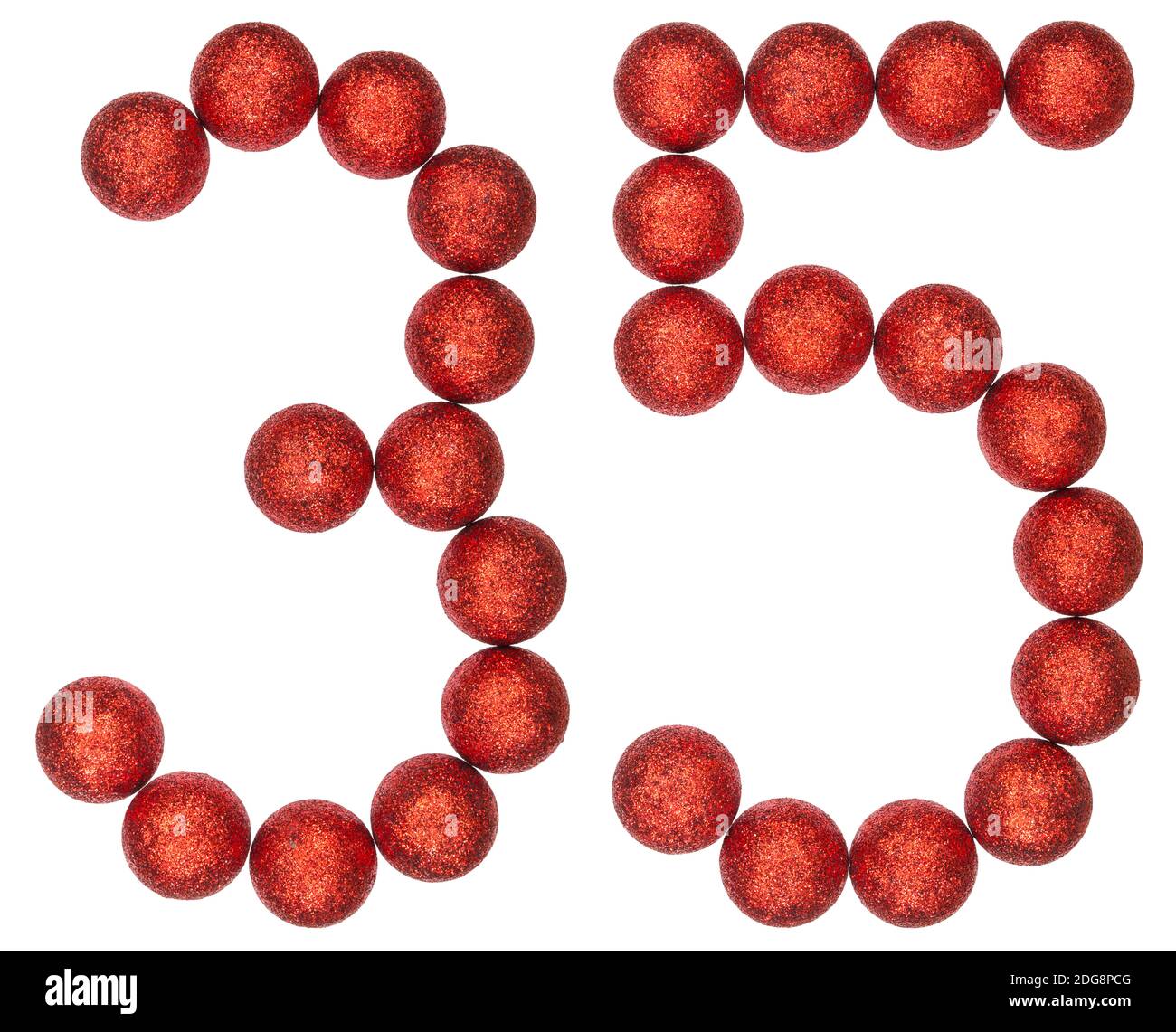 Numeral 35, thirty five, from decorative balls, isolated on white ...