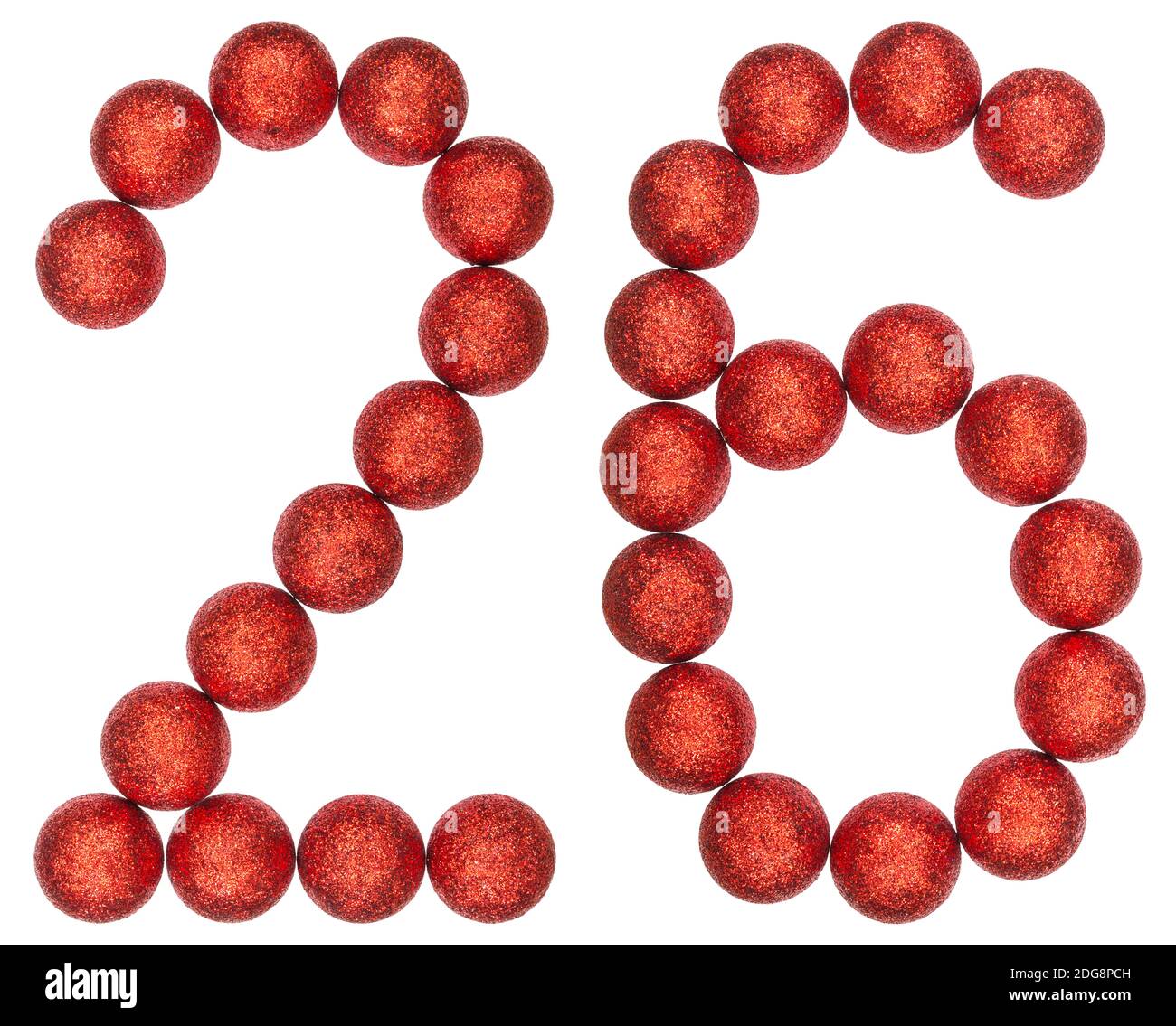 Numeral 26, twenty six, from decorative balls, isolated on white ...