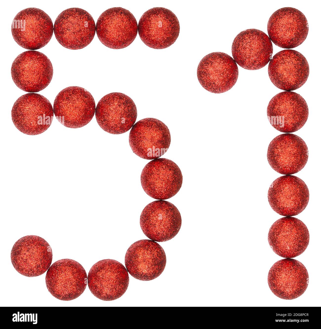 Numeral 51, fifty one, from decorative balls, isolated on white ...