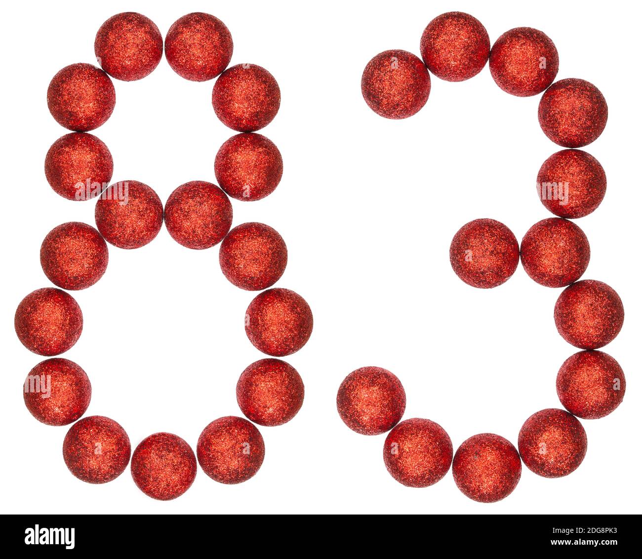 Numeral 83, eighty three, from decorative balls, isolated on white ...