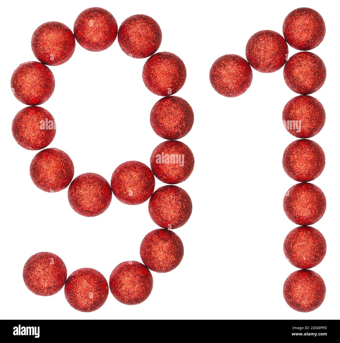 Numeral 91, ninety one, from decorative balls, isolated on white background Stock Photo - Alamy
