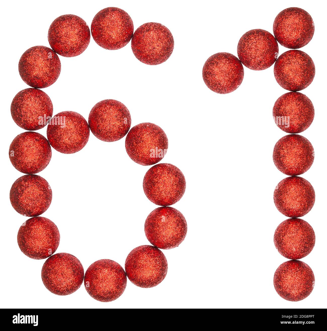 Numeral 61, sixty one, from decorative balls, isolated on white ...