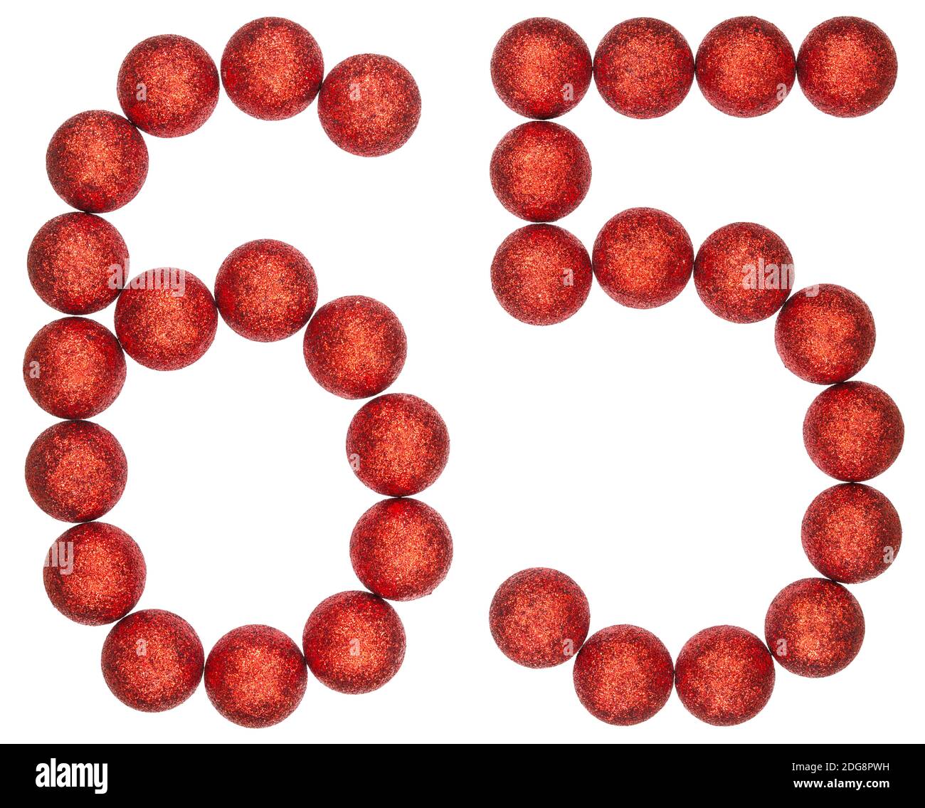 Numeral 65, sixty five, from decorative balls, isolated on white ...
