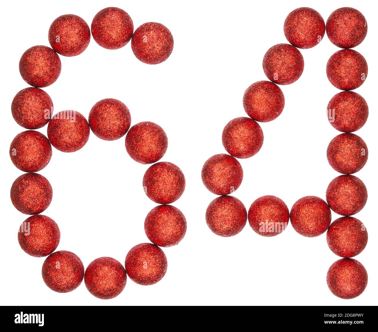 Numeral 64, sixty four, from decorative balls, isolated on white ...