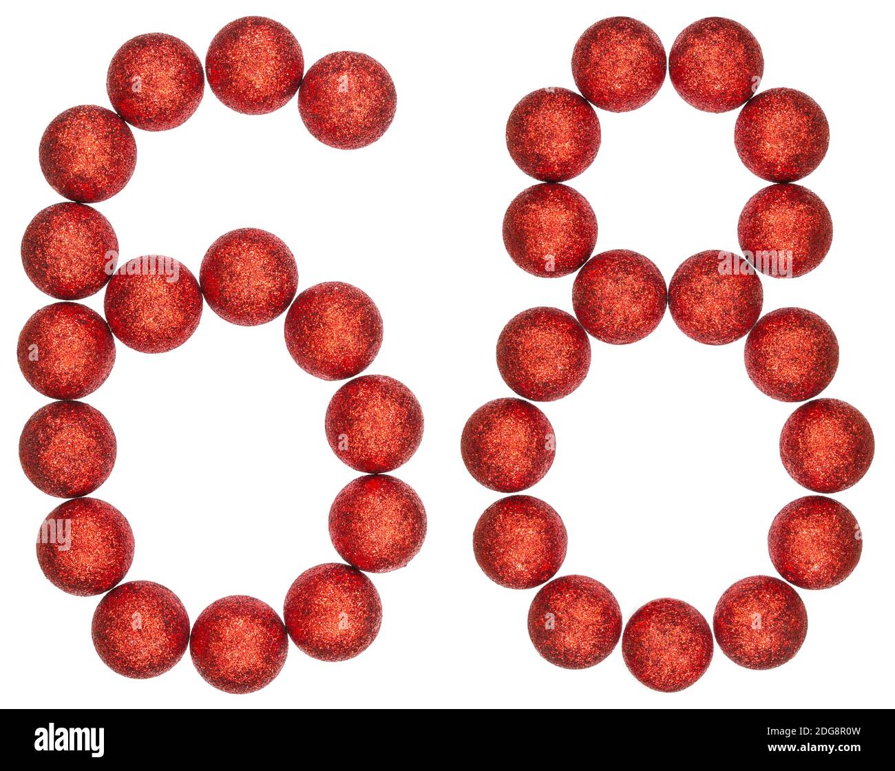 Numeral 68, sixty eight, from decorative balls, isolated on white ...