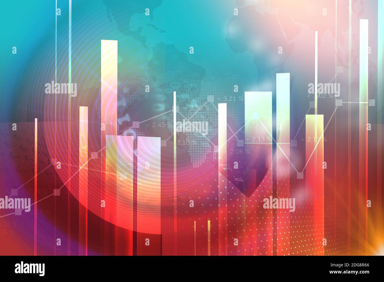 Economic analytical graph at background with bars and digital binary ...