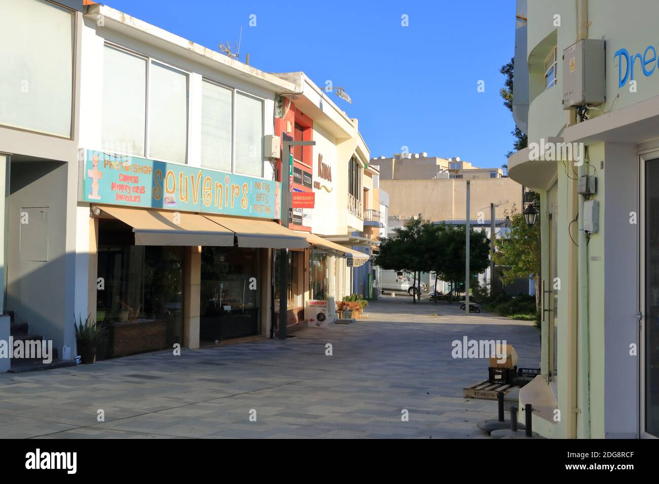 October 2 2020 - Paphos, Cyprus: Shopping street in central touristic ...