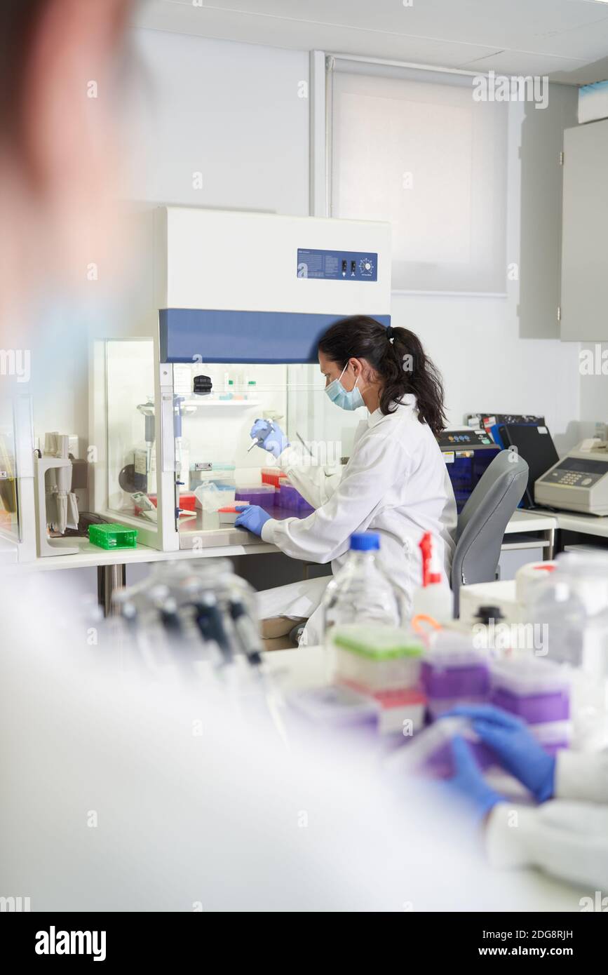 Female scientist in face mask working in laboratory Stock Photo - Alamy