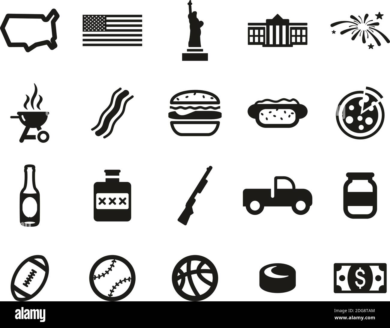 USA Country & Culture Icons Black & White Set Big Stock Vector Image ...