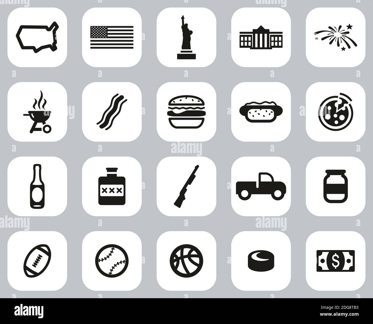 USA Country & Culture Icons Black & White Flat Design Set Big Stock ...