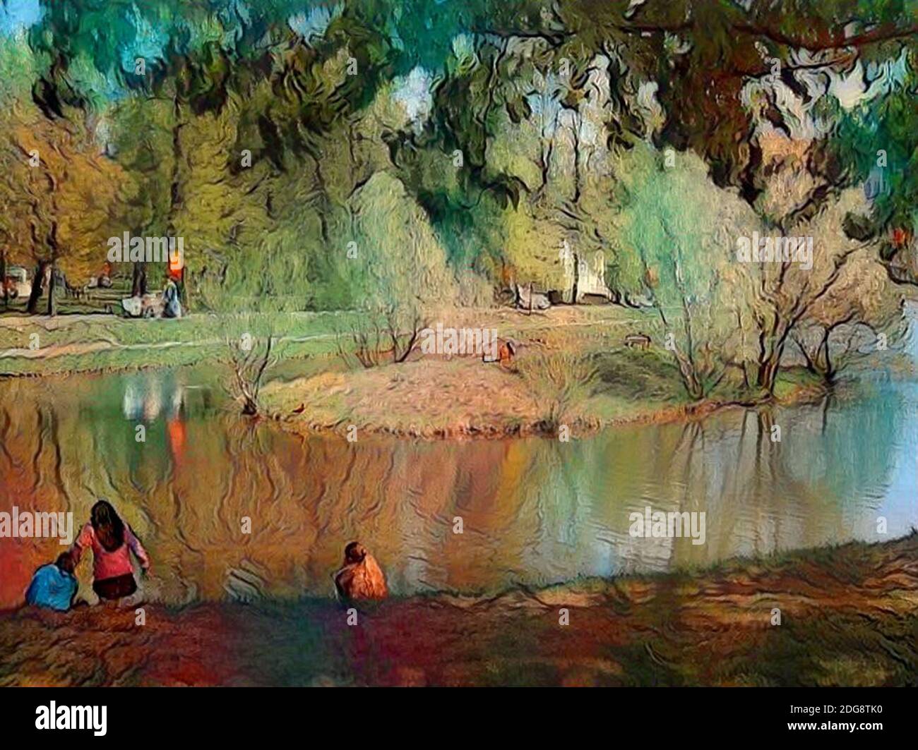 Digital structure of painting. Watercolor landscape in the park Stock ...