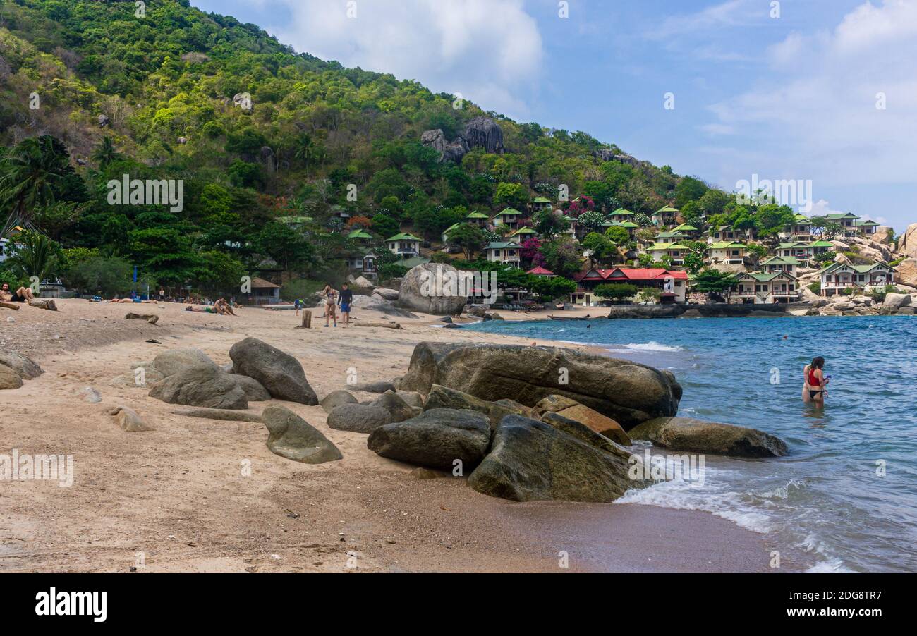 Koh Tao, Thailand: April 23 2019: island white sand rocky beach ...