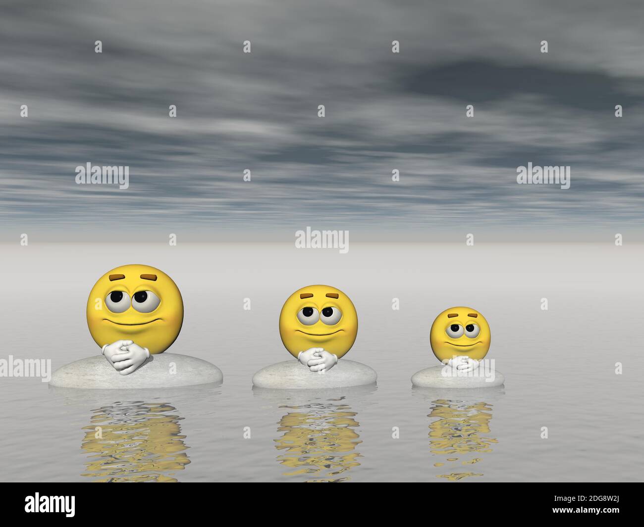 Three Meditating emoticon and steps - 3d rendering Stock Photo - Alamy