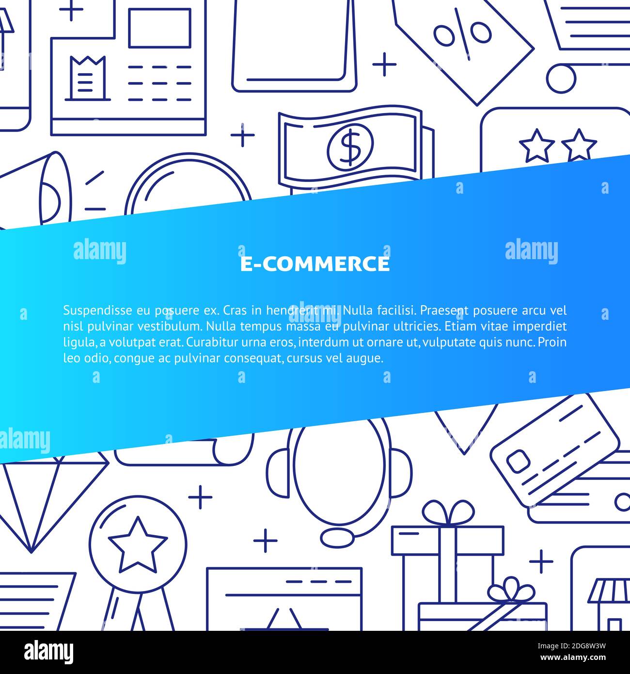 E-commerce banner in line style with place for text. Internet shopping ...