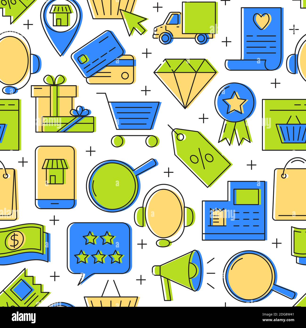 Online shopping seamless pattern in line style. Repeating wallpaper ...