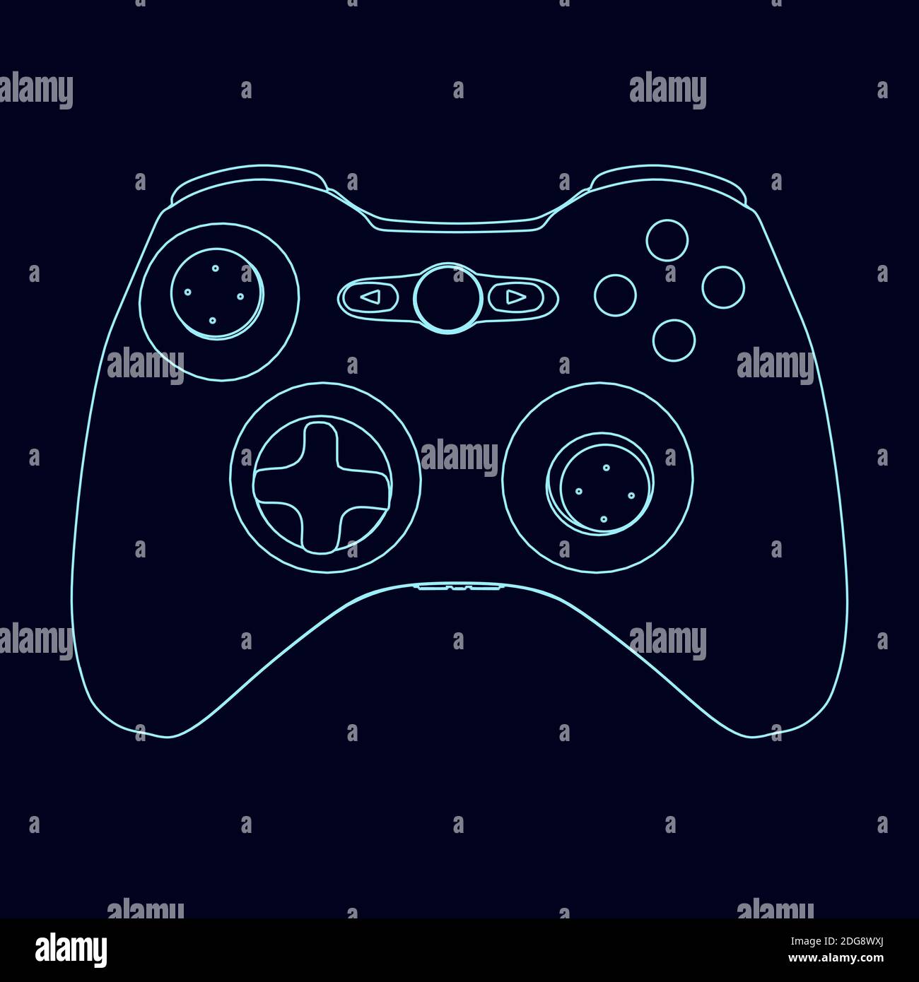 Outline of a game joystick made of blue lines on a dark background ...