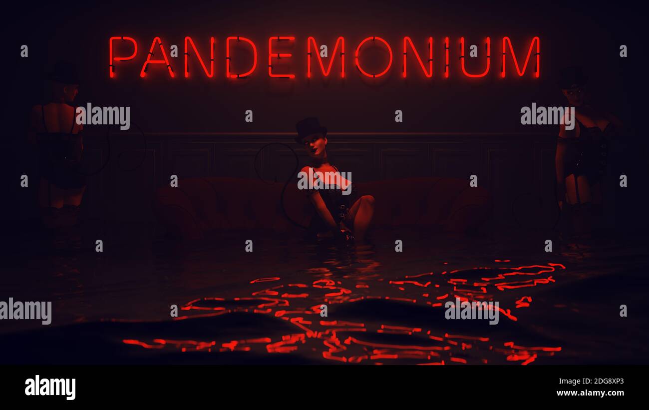 3 Devil Women Red Daemon Fallen Angels with Tails in Corsets and Top ...