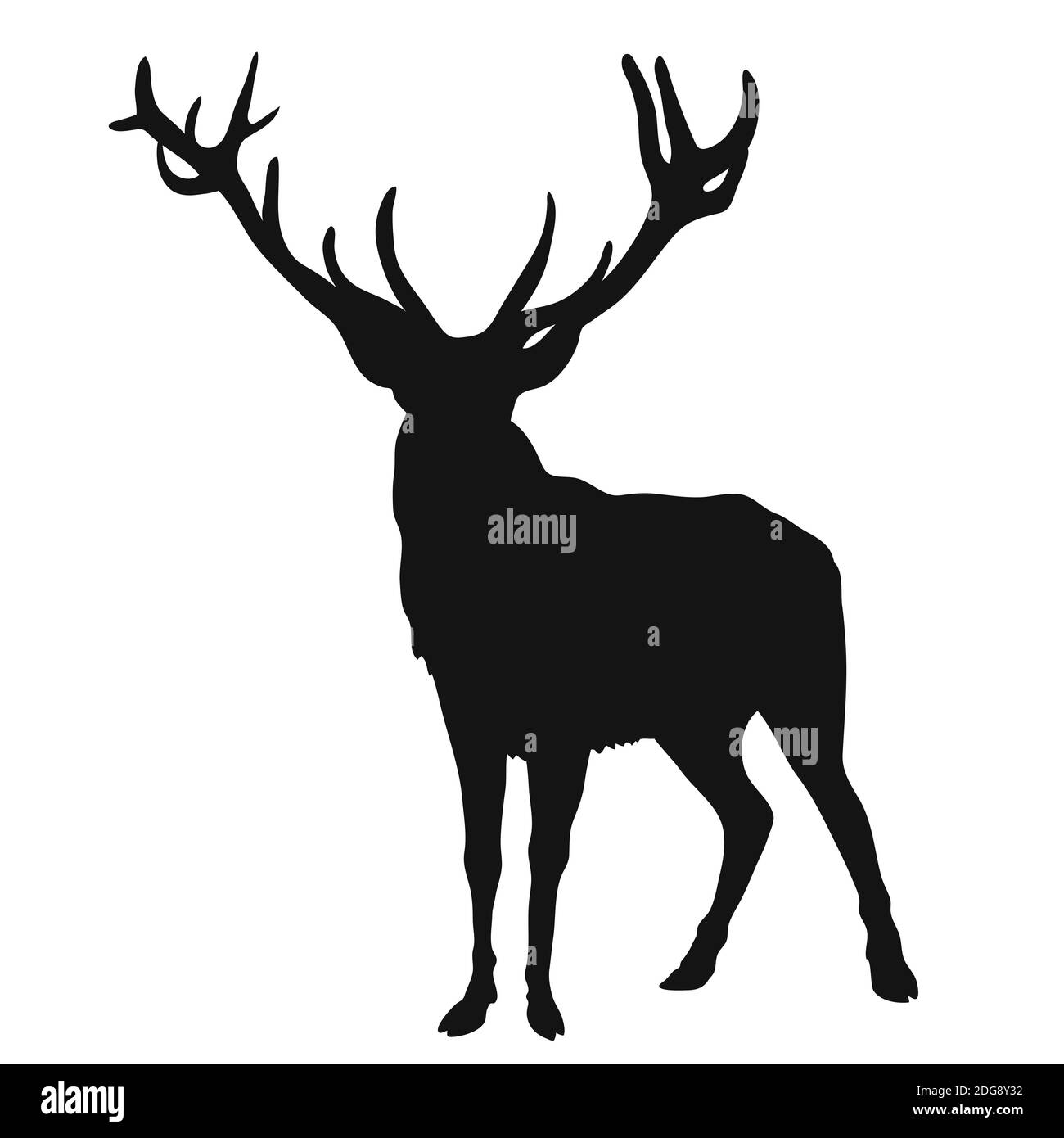 silhouette of a deer with antlers, black shape isolated on white ...