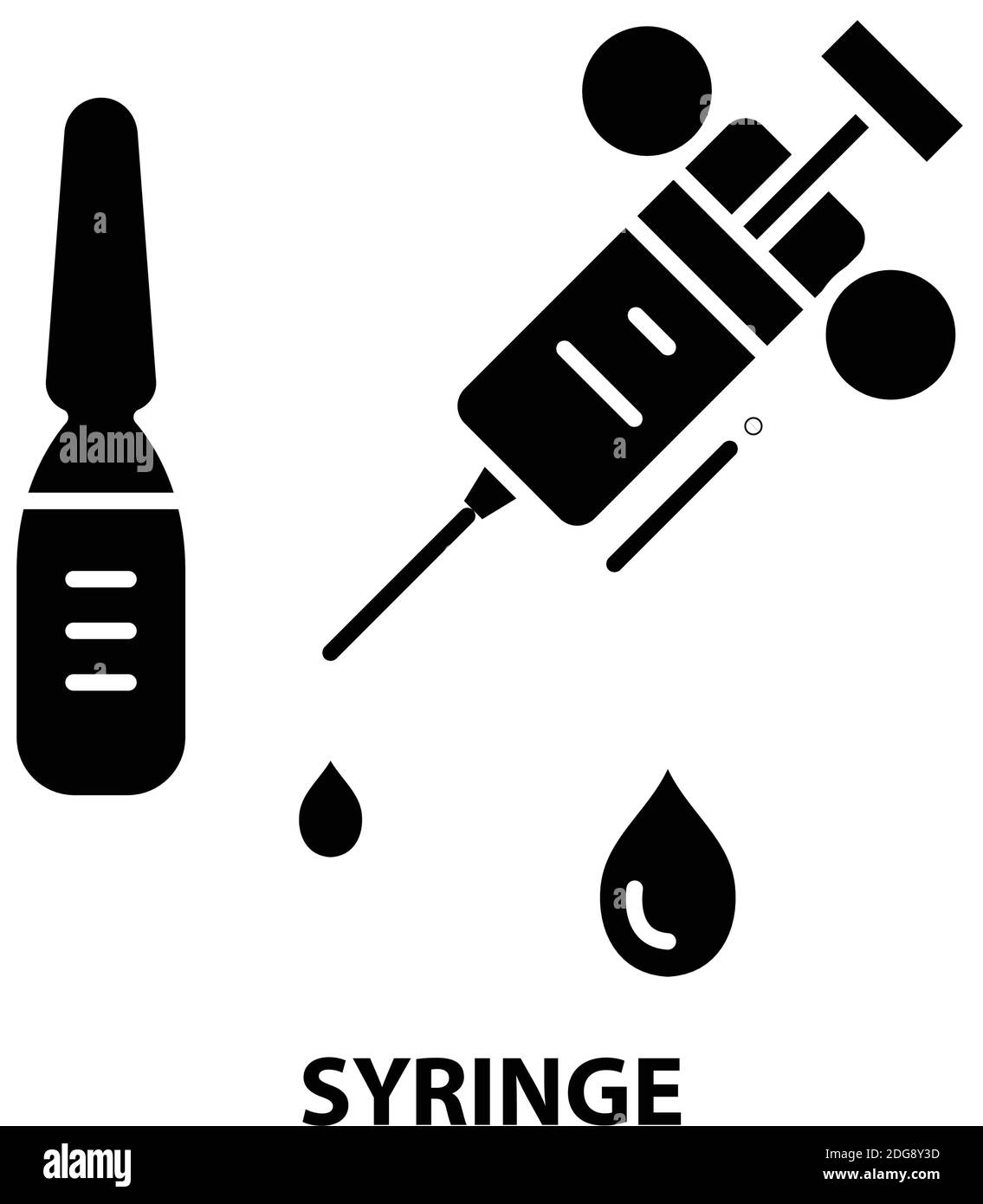 syringe symbol icon, black vector sign with editable strokes, concept ...