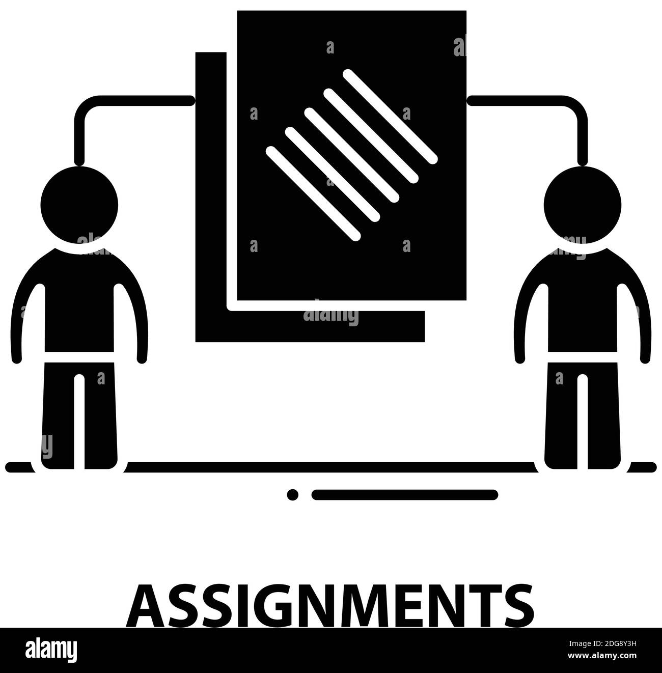 assignments icon, black vector sign with editable strokes, concept ...