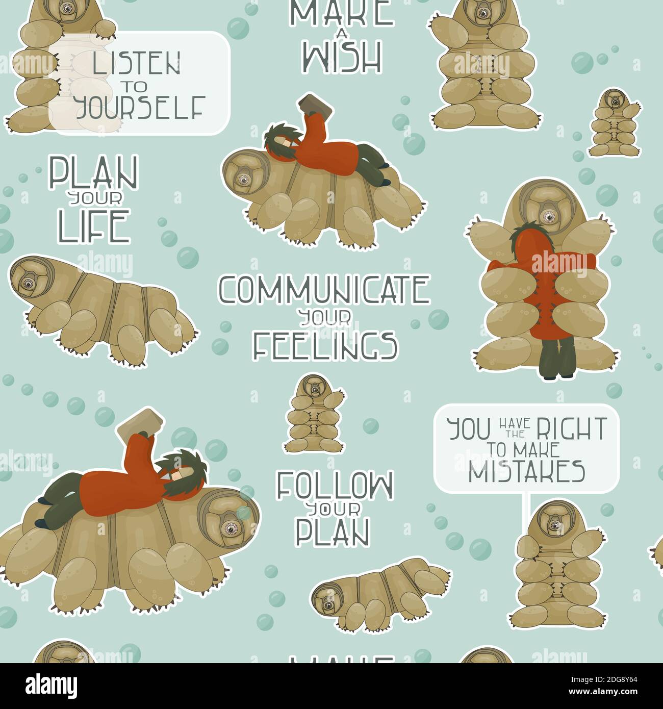 Repeat pattern of tardigrades with reading human and different phrases ...