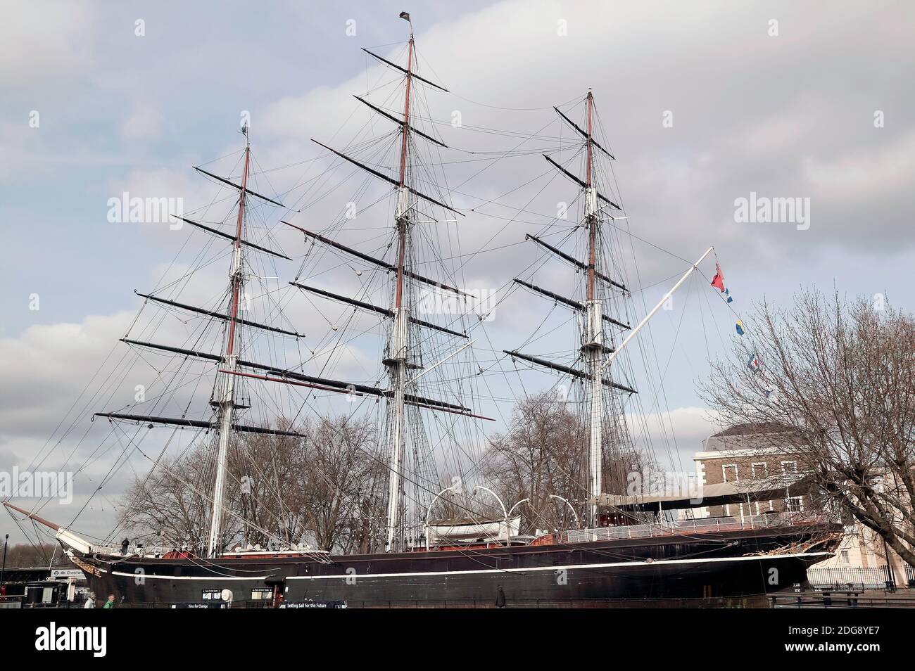 Side-view of the Cutty Sark, in her dry dock, at Greenwich, taken in ...