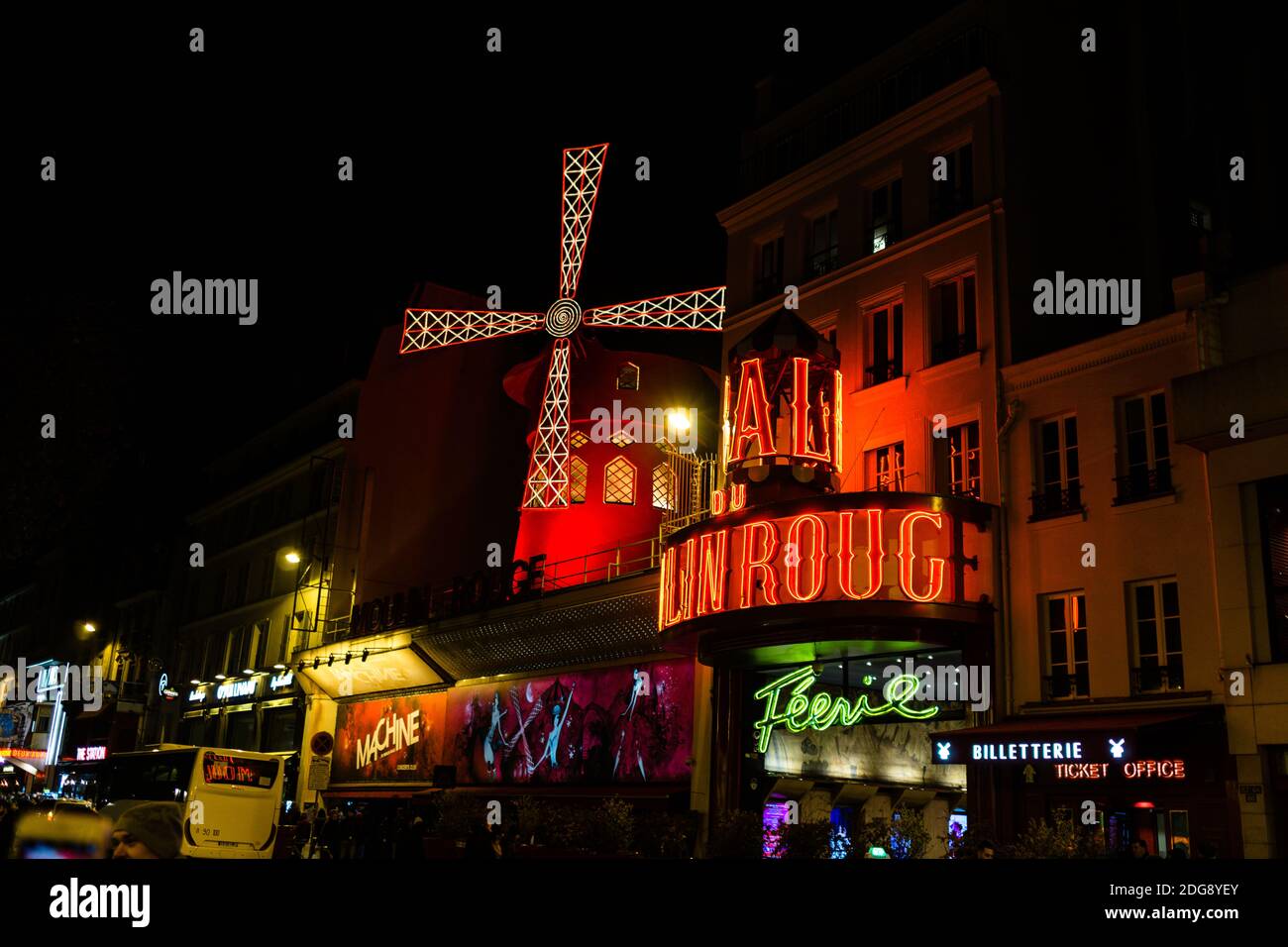 PARIS, FRANCE - Dec 01, 2020: A lovely Night shot of the moulin rouge ...