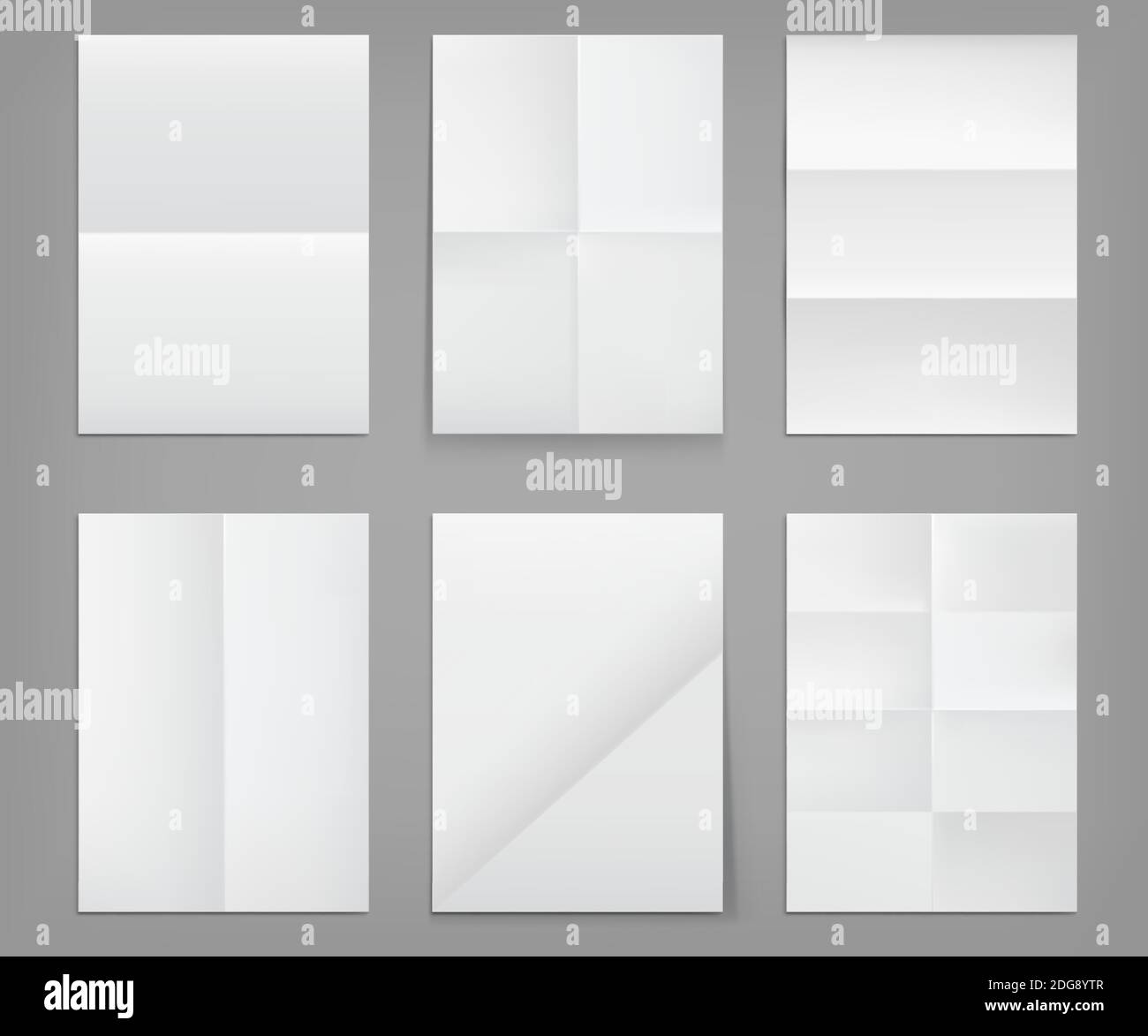 Folded posters, white paper blank sheets of wrinkled texture. Mockup ...
