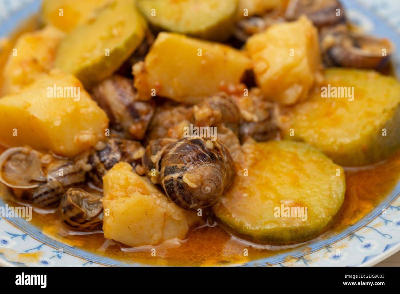 A plate of traditional Greek (Cretan) snails cooked in olive oil with ...