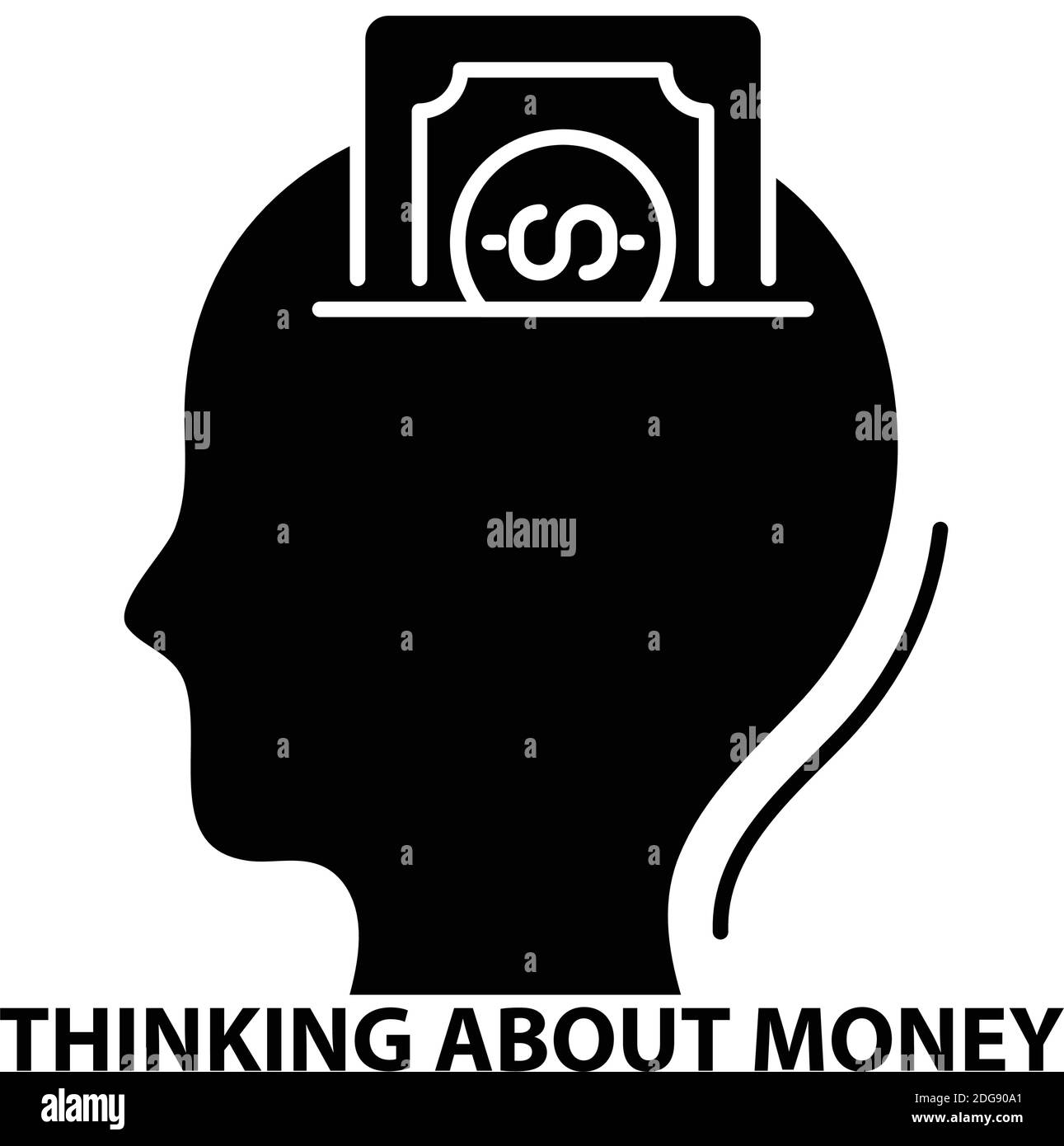 thinking about money icon, black vector sign with editable strokes ...