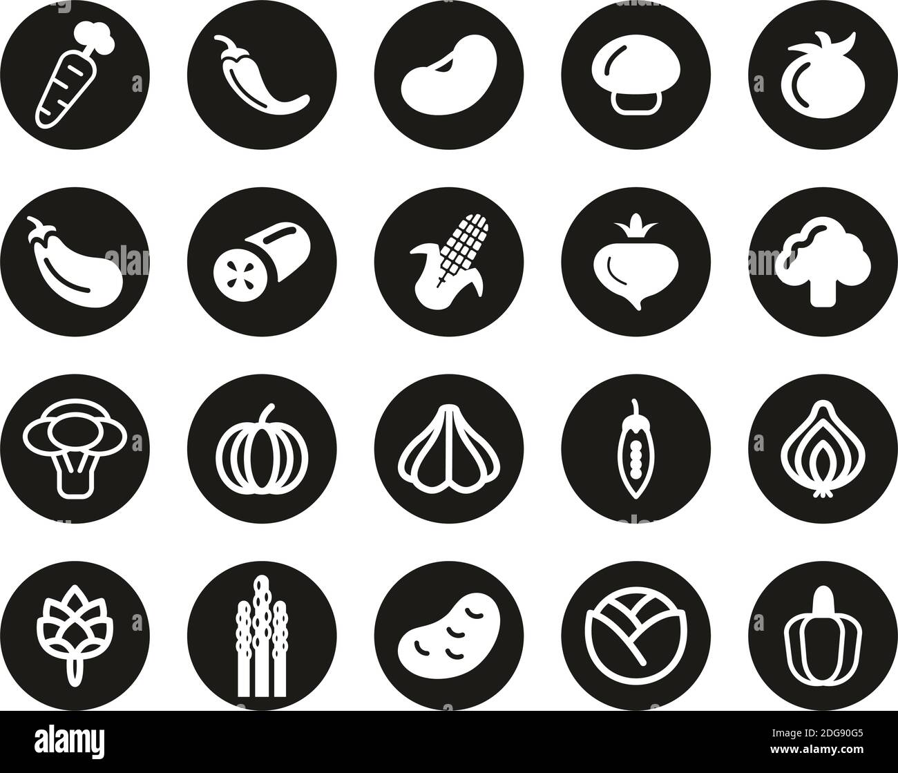 Vegetable Icons White On Black Flat Design Circle Set Big Stock Vector ...