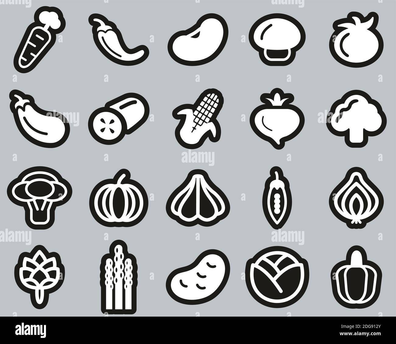 Vegetable Icons White On Black Sticker Set Big Stock Vector Image & Art ...