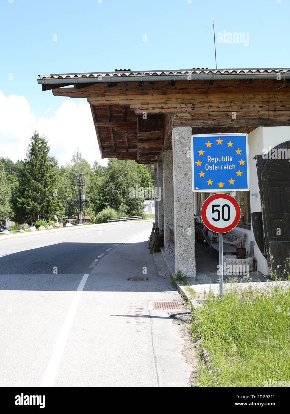 Border sign Republic of Austria at the DÃ¼rrnberg border crossing the ...