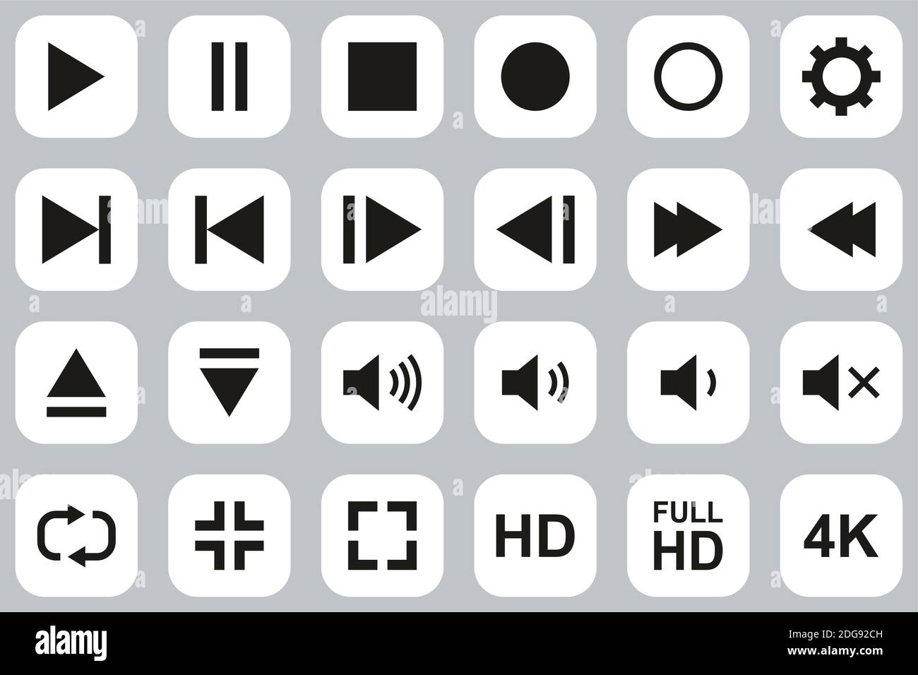 Video & Audio & Camera Button Icons Black & White Flat Design Set Big Stock Vector Image & Art ...