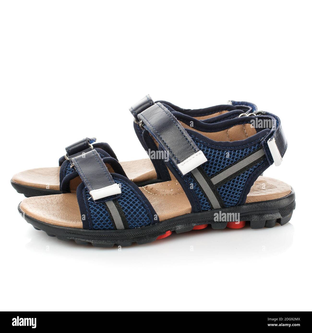 Blue sandals isolated on white background. Side view Stock Photo - Alamy