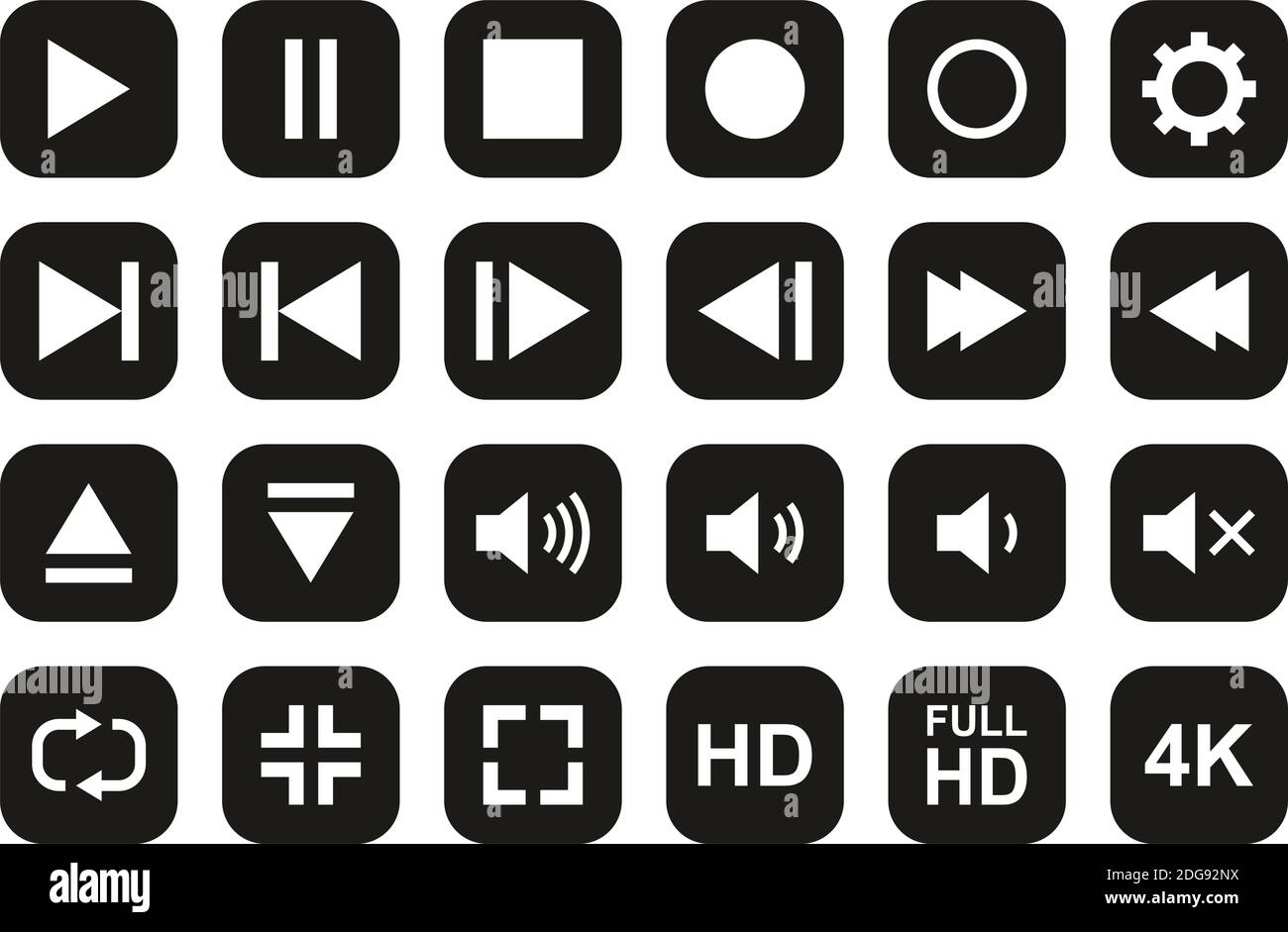 Video & Audio & Camera Button Icons White On Black Flat Design Set Big Stock Vector Image & Art ...