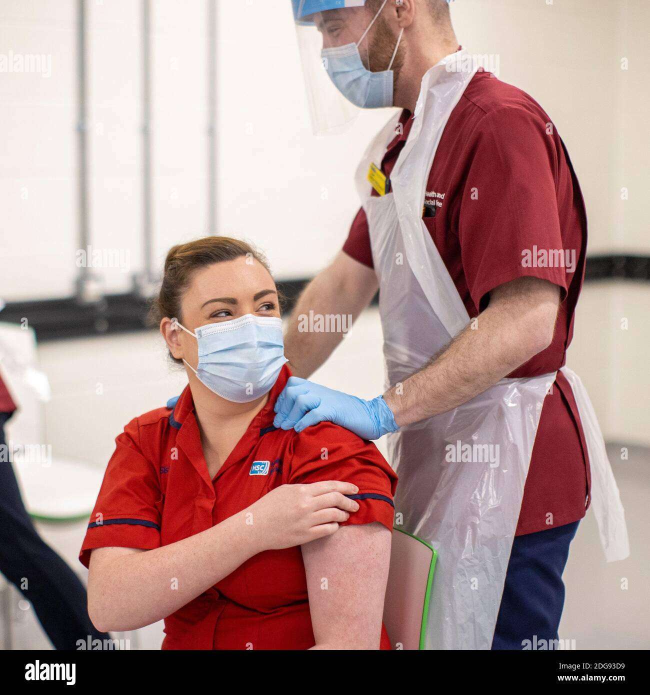 Sister Joanna Sloan is congratulated by her colleague Conor McDowell ...