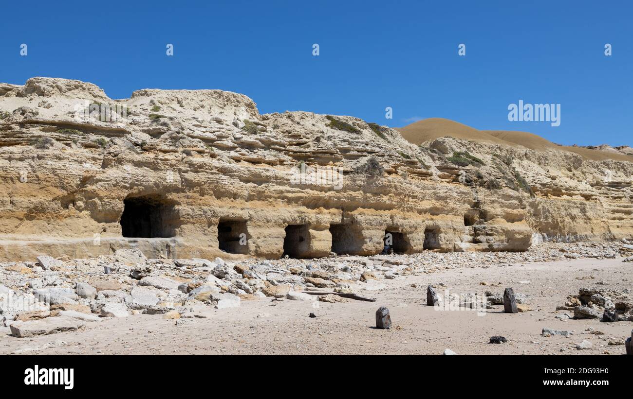 The iconic caves once used for boats on the beach at Port Willunga ...