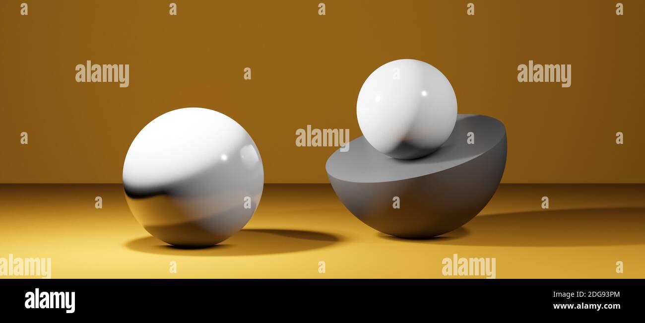 Abstract round spheres, globes or balls in realistic digital studio ...