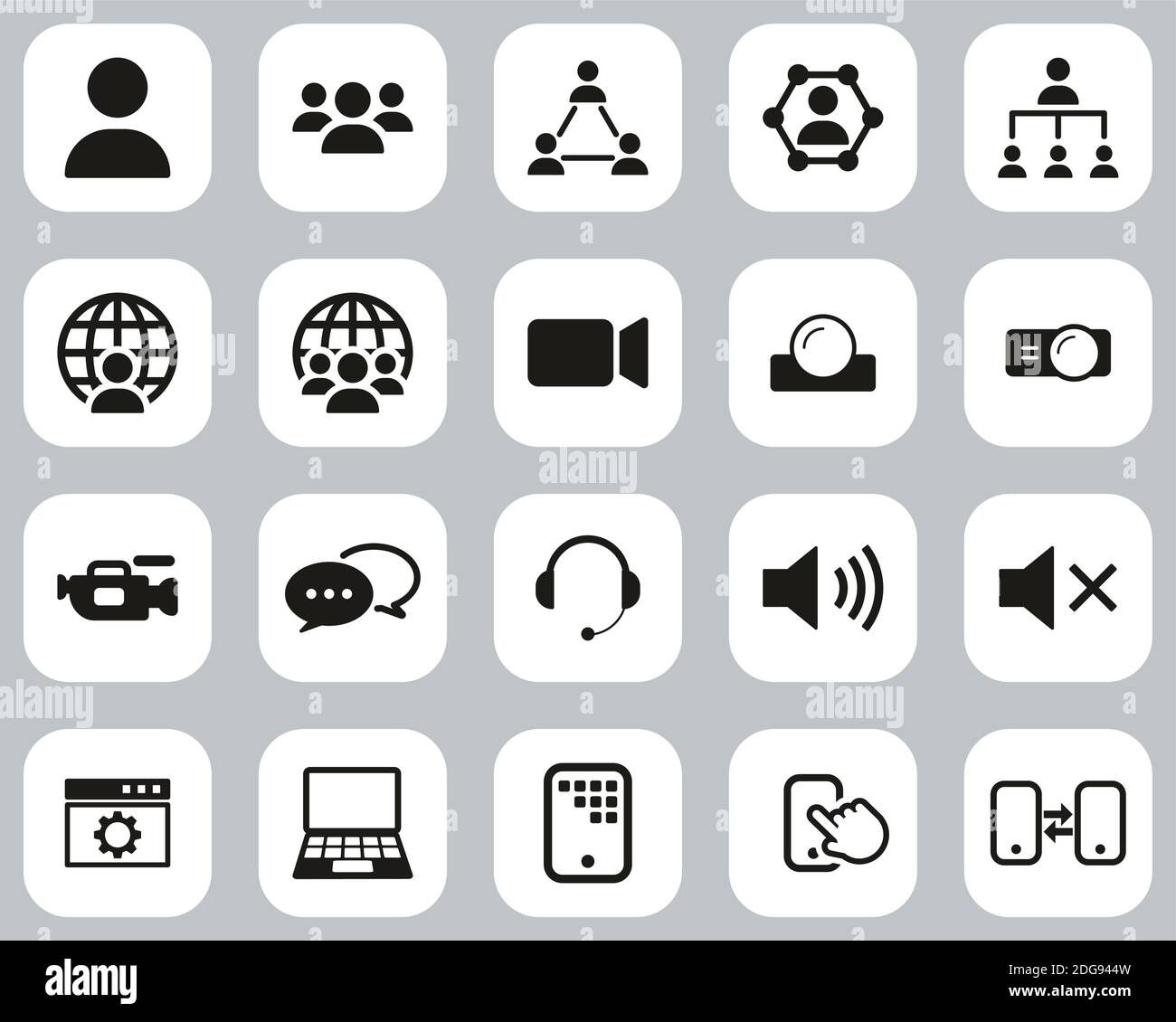 Video Conference Icons Black & White Flat Design Set Big Stock Vector ...