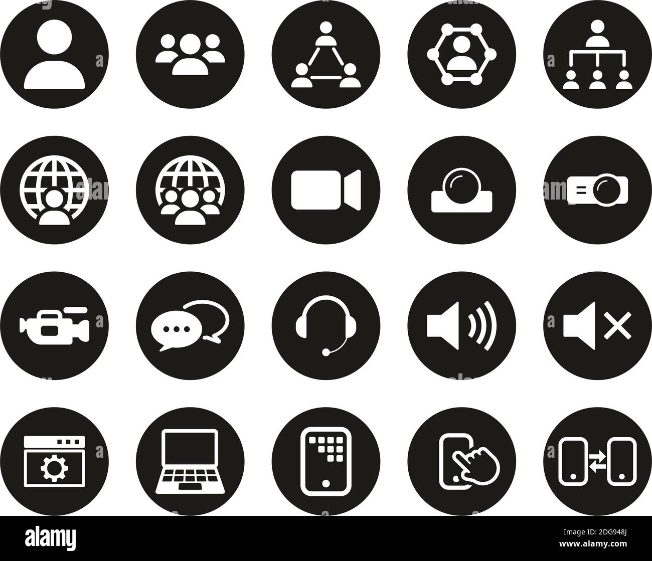 Video Conference Icons White On Black Flat Design Circle Set Big Stock Vector Image & Art - Alamy