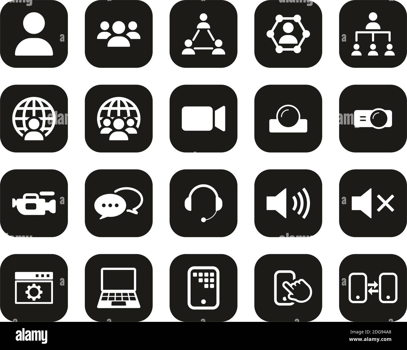 Video Conference Icons White On Black Flat Design Set Big Stock Vector ...
