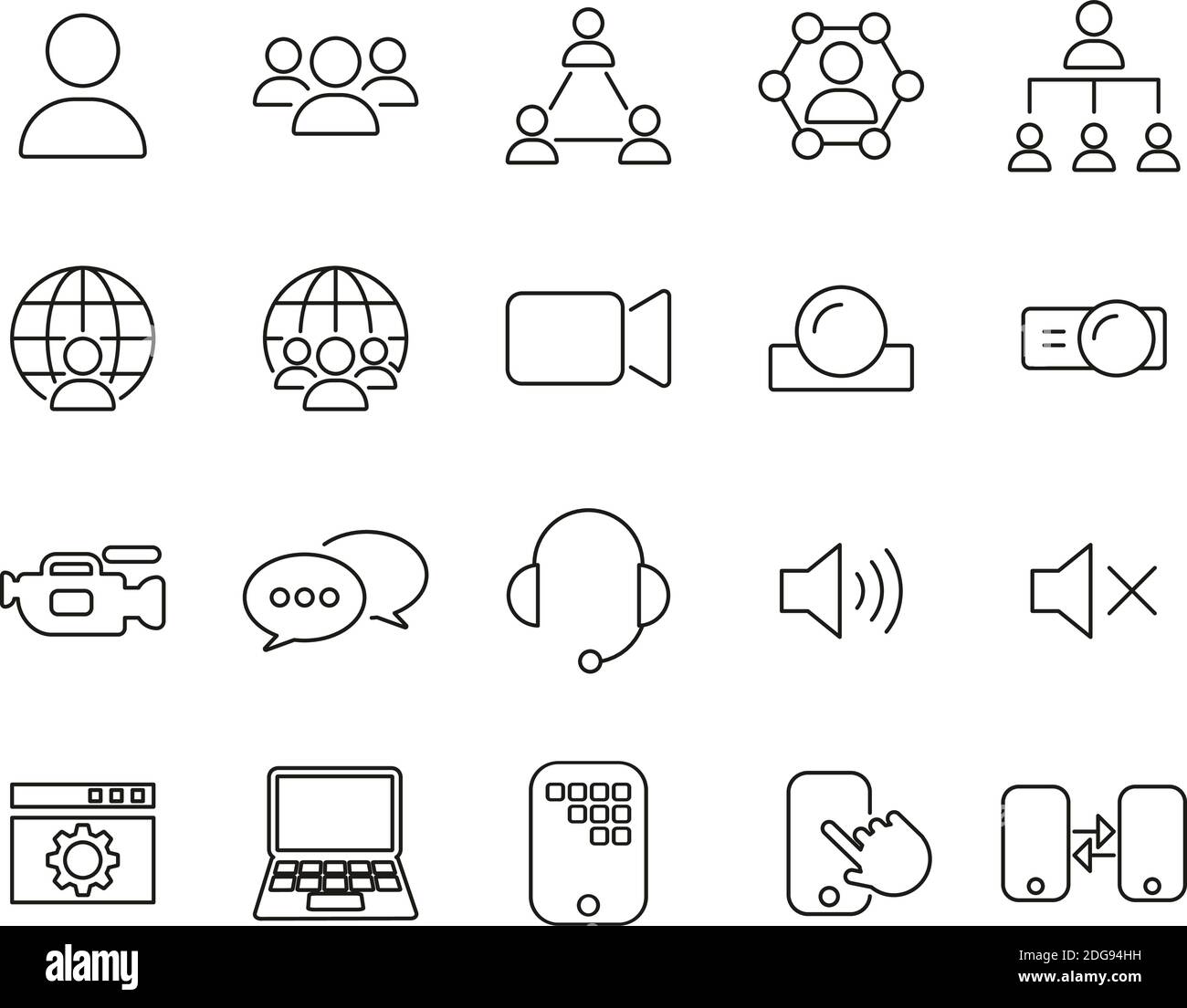 Video Conference Icons Black & White Thin Line Set Big Stock Vector ...