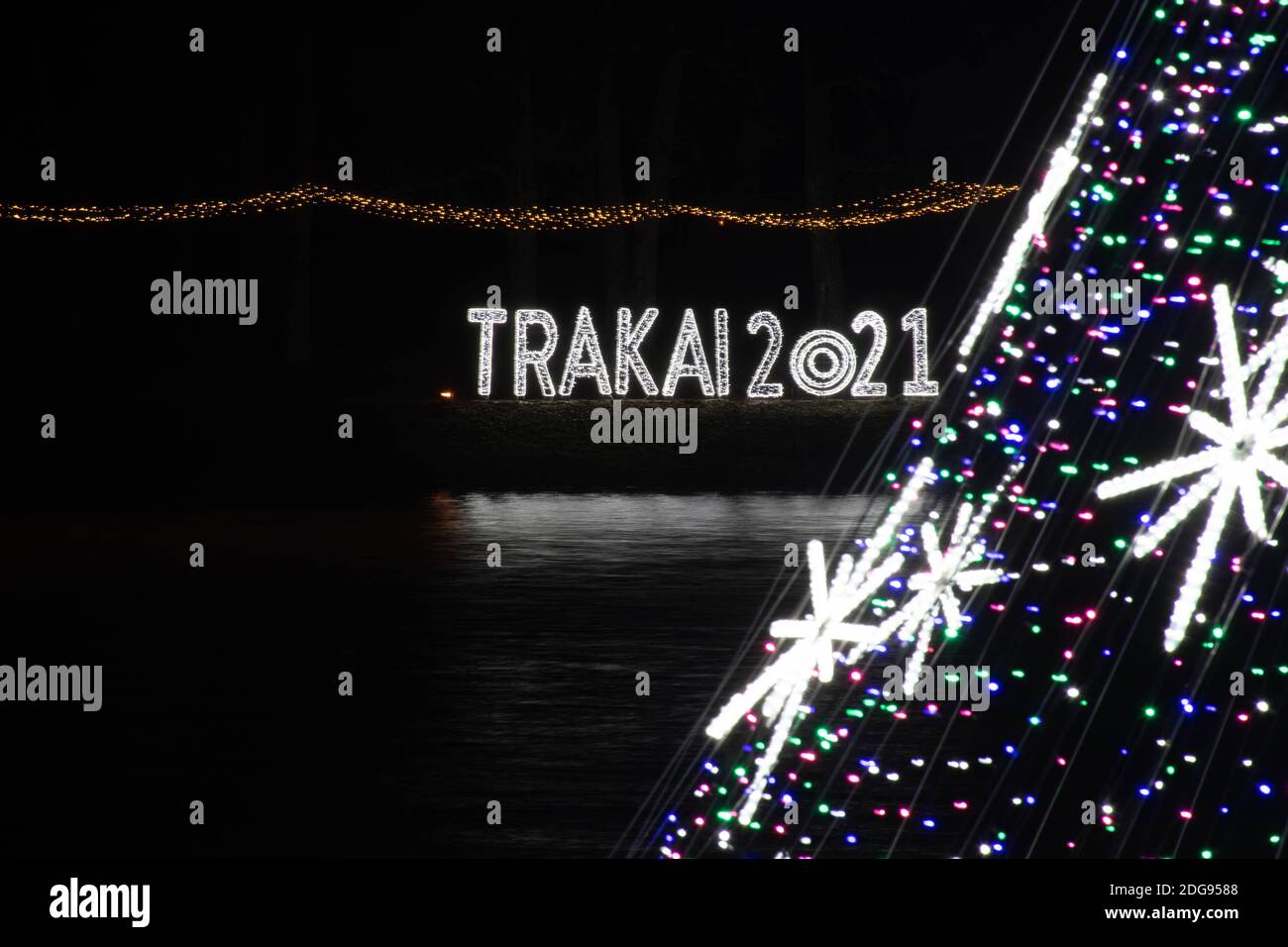 Logo of Trakai, Lithuanian capital of Culture 2021 with lights and ...
