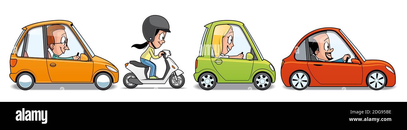 Cartoon illustration of a group of vehicles Stock Photo - Alamy