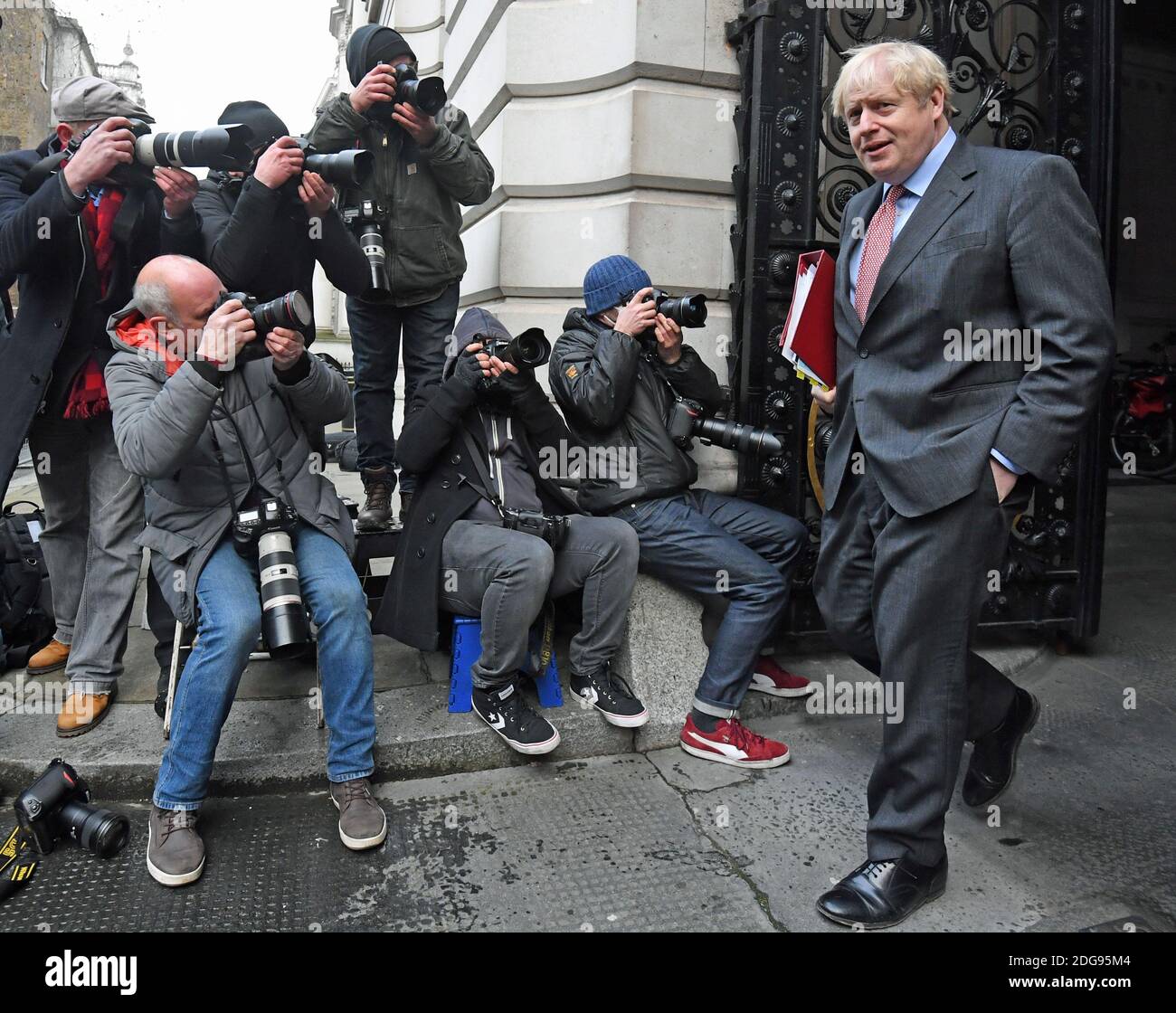 Prime Minister Boris Johnson in Downing Street, London, after leaving a ...