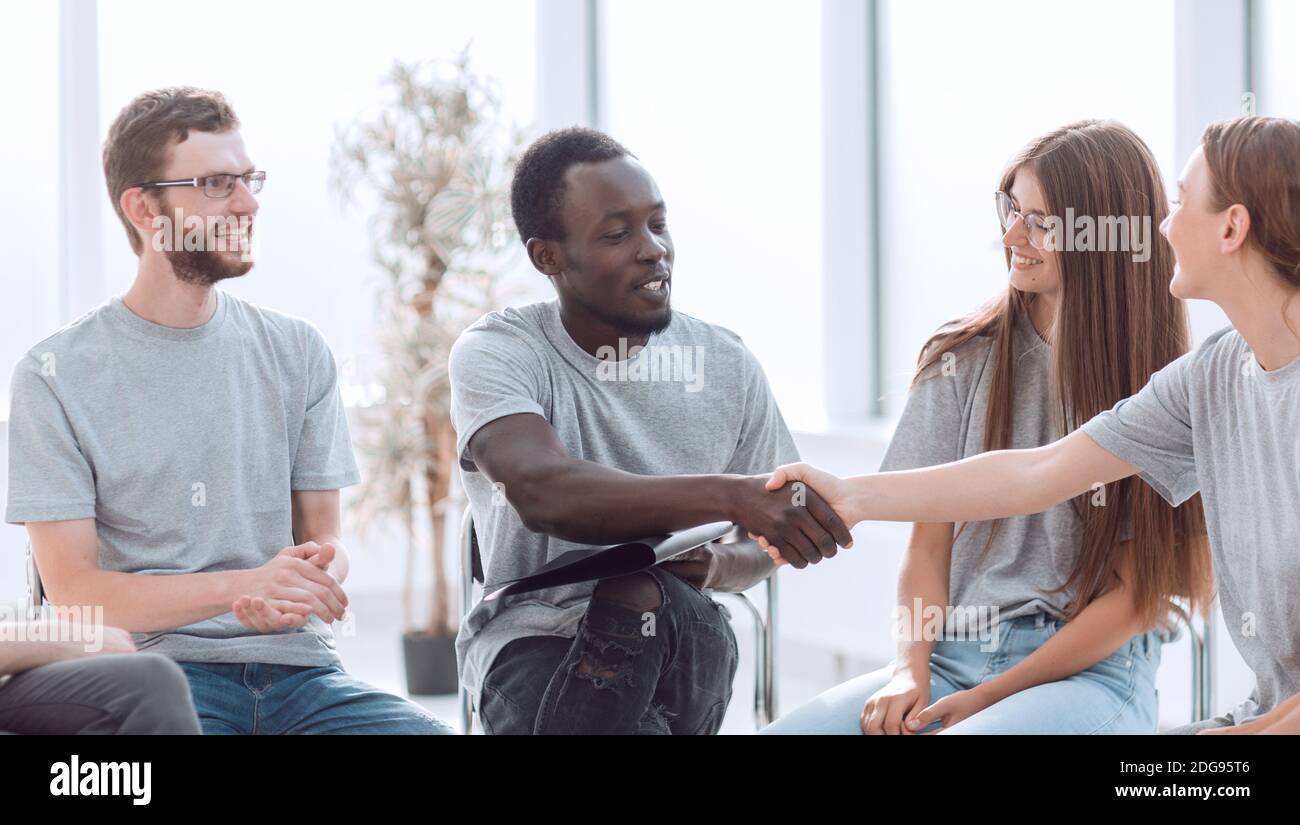 young people greet each other at the seminar Stock Photo - Alamy